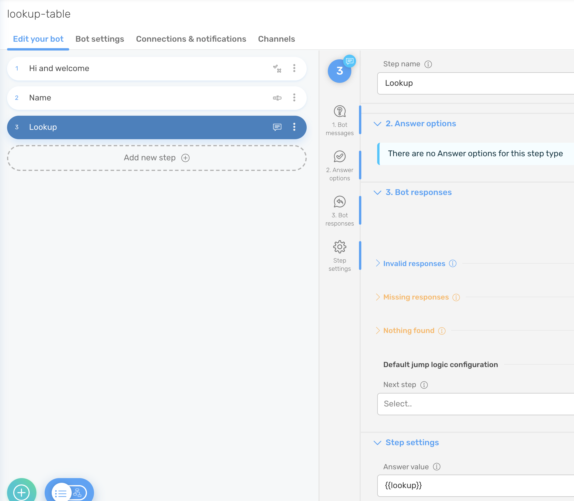 How to implement a lookup table bot variable - asdfasdfasdfasdfddd